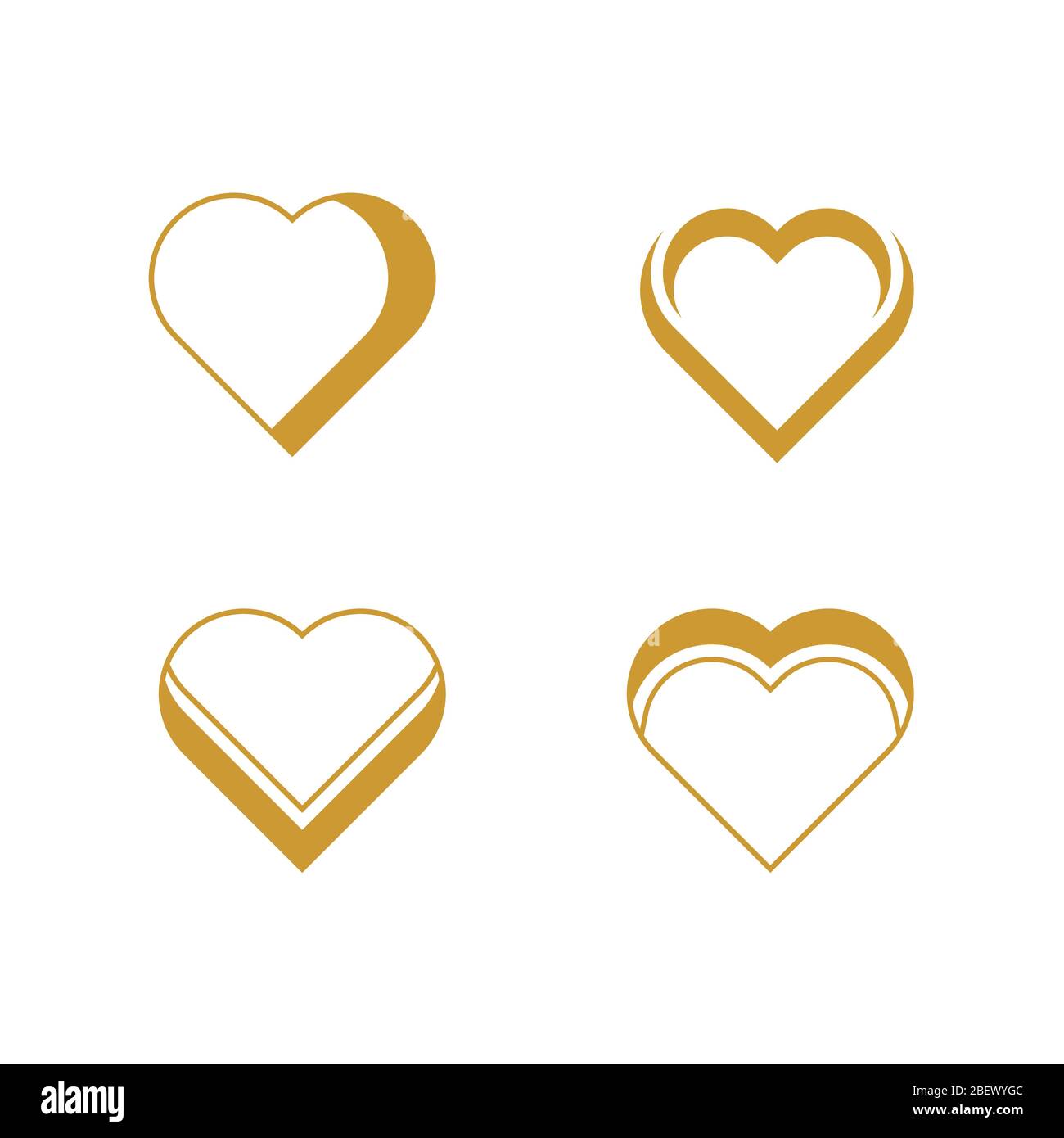 Creative heart logo set, golden heart icon and symbol, line style ...