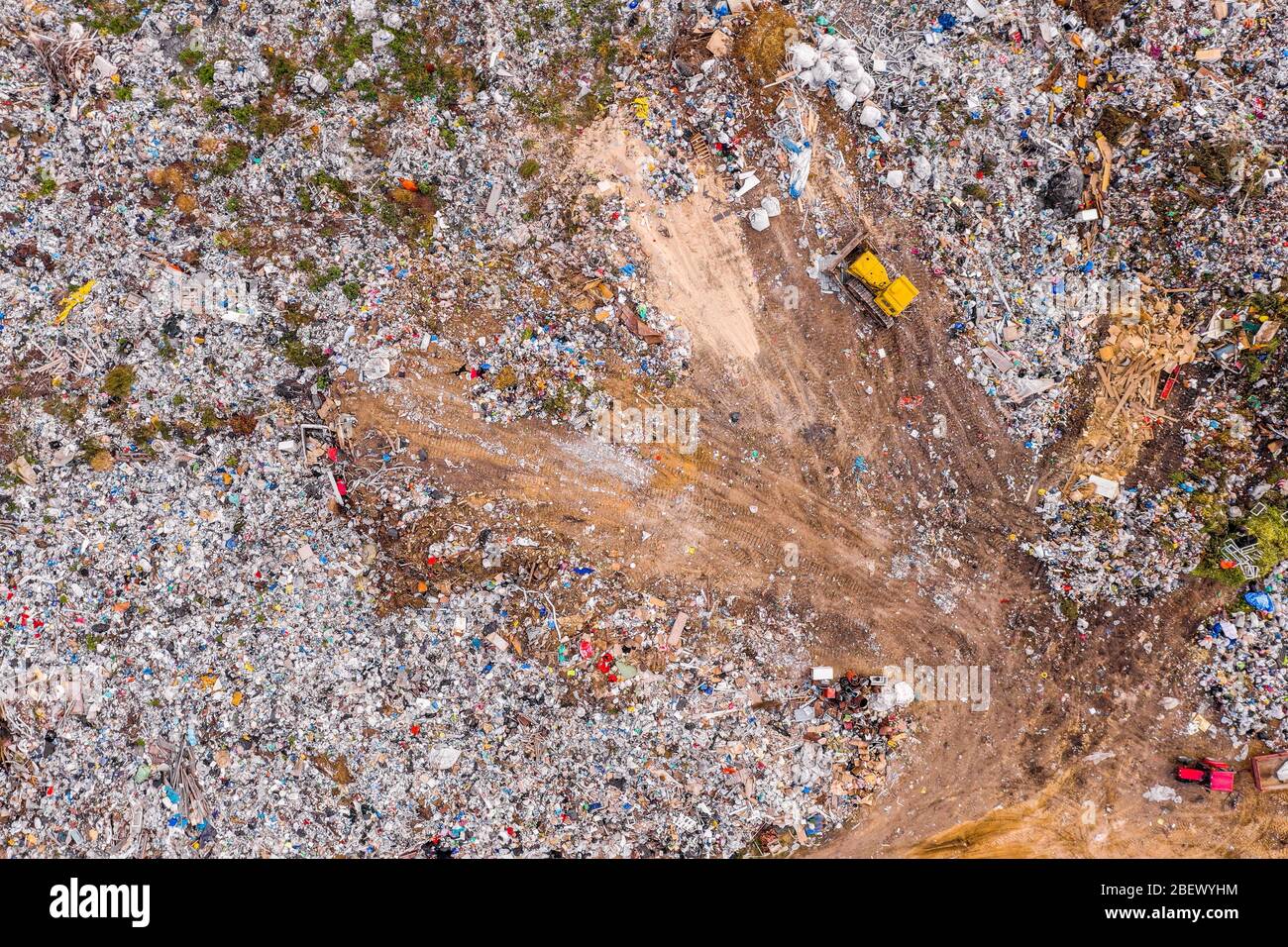 Waste ecological problem. Aerial view on a lanfill full of garbage ...