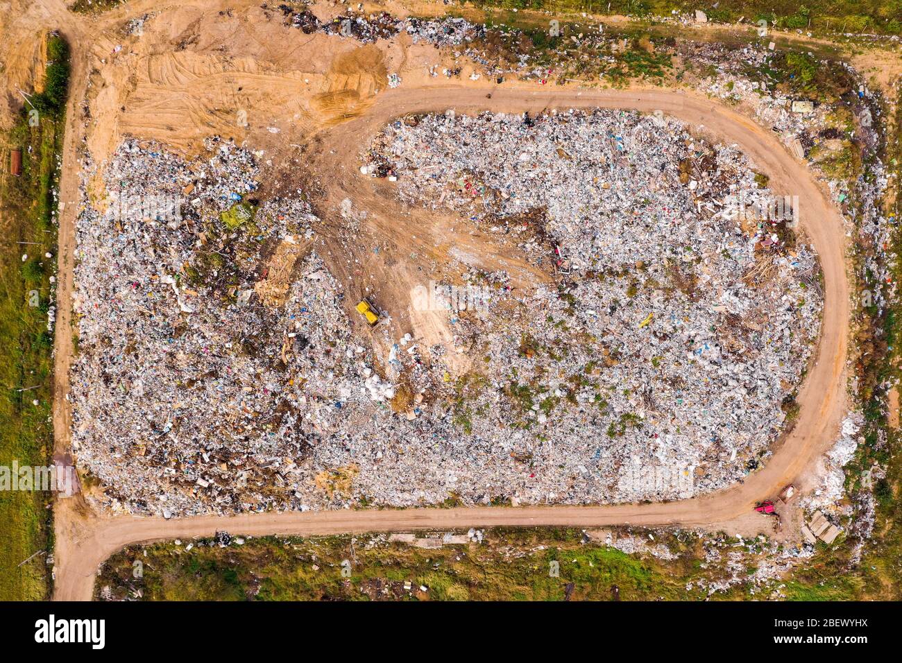 Aerial photograph of municipal waste dump. Landfill shot from a drone ...
