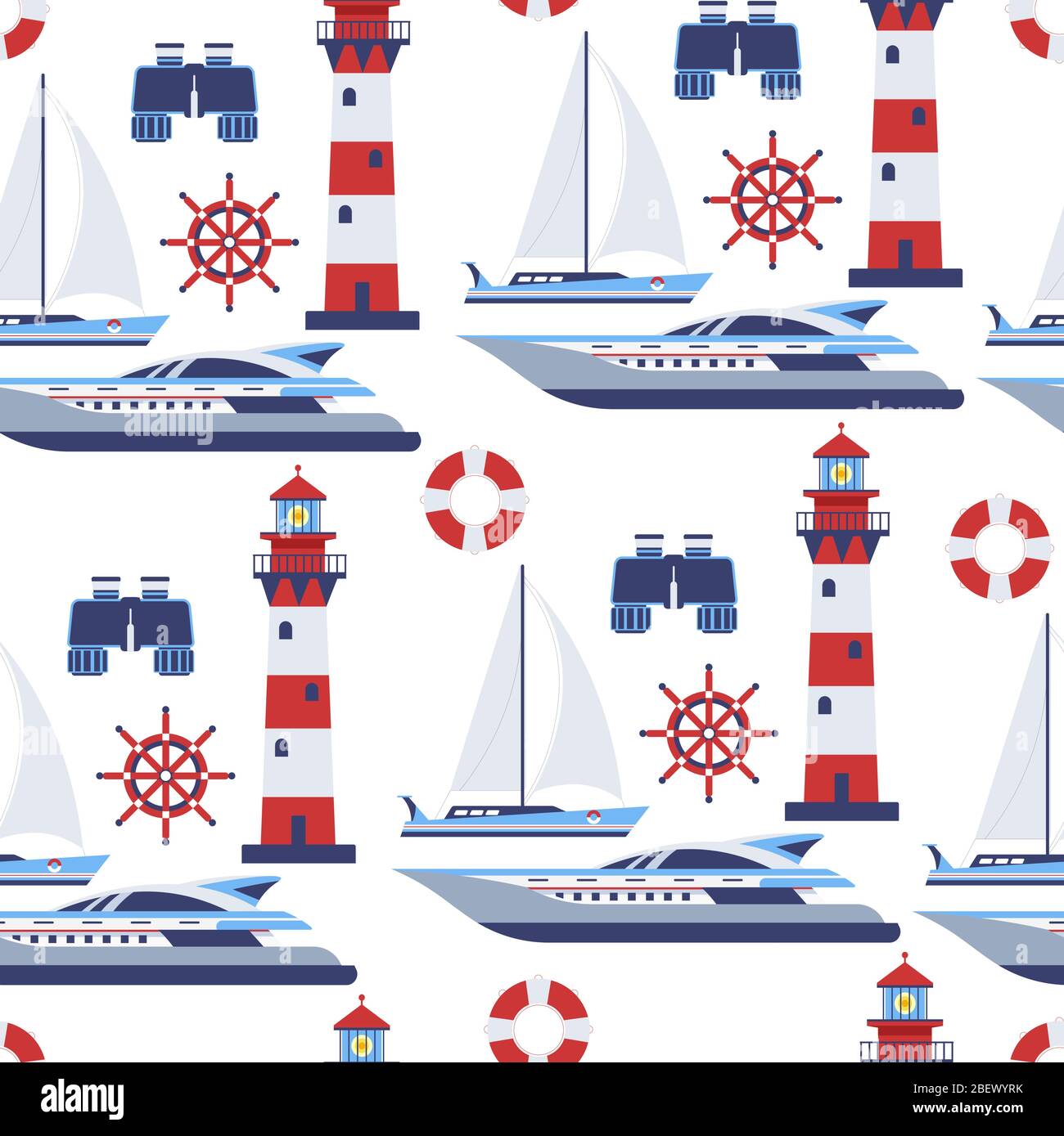 Water transport, sail vessels and beacon seamless pattern Stock Vector ...