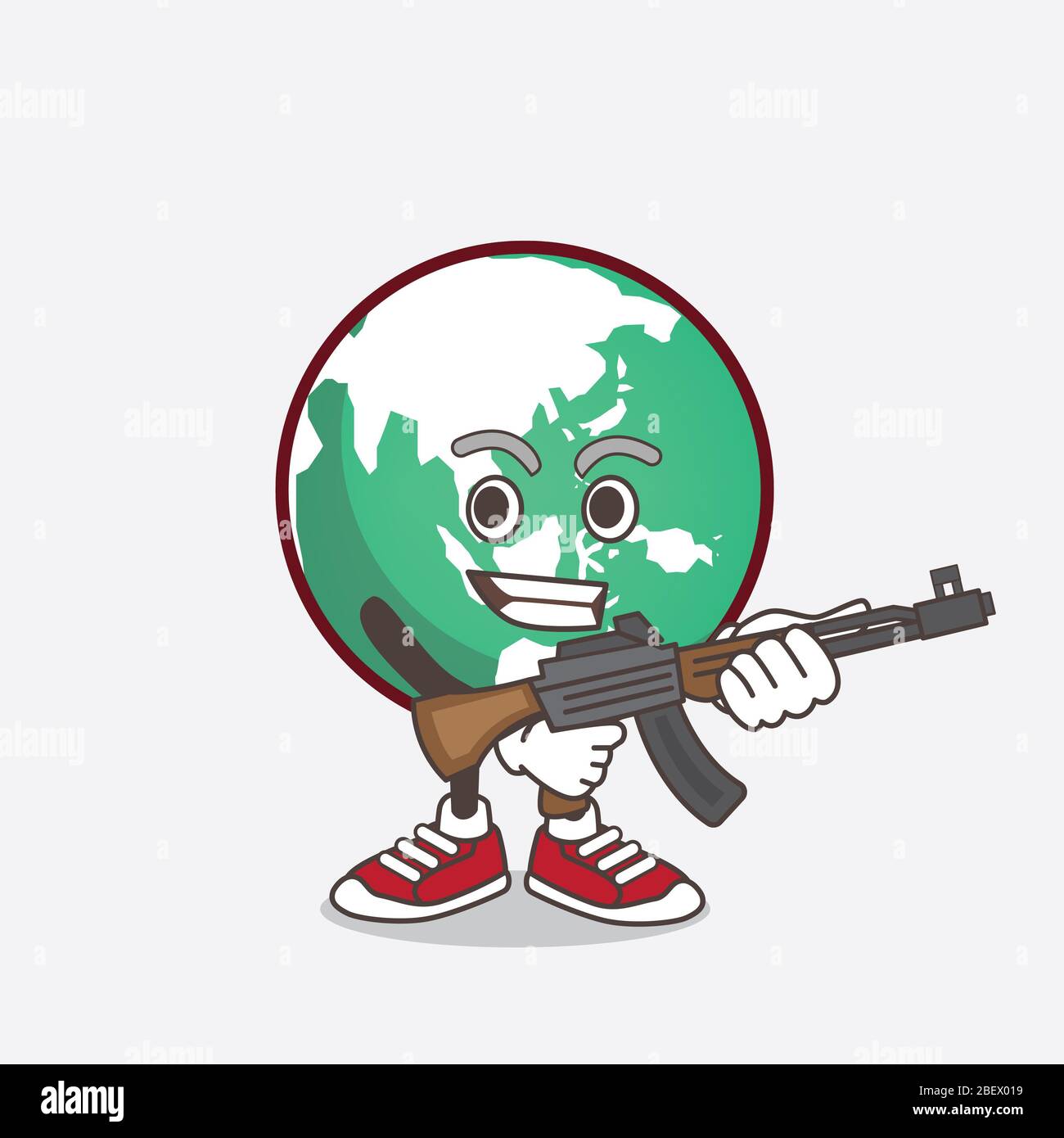 An illustration of planet Earth cartoon mascot character with assault ...
