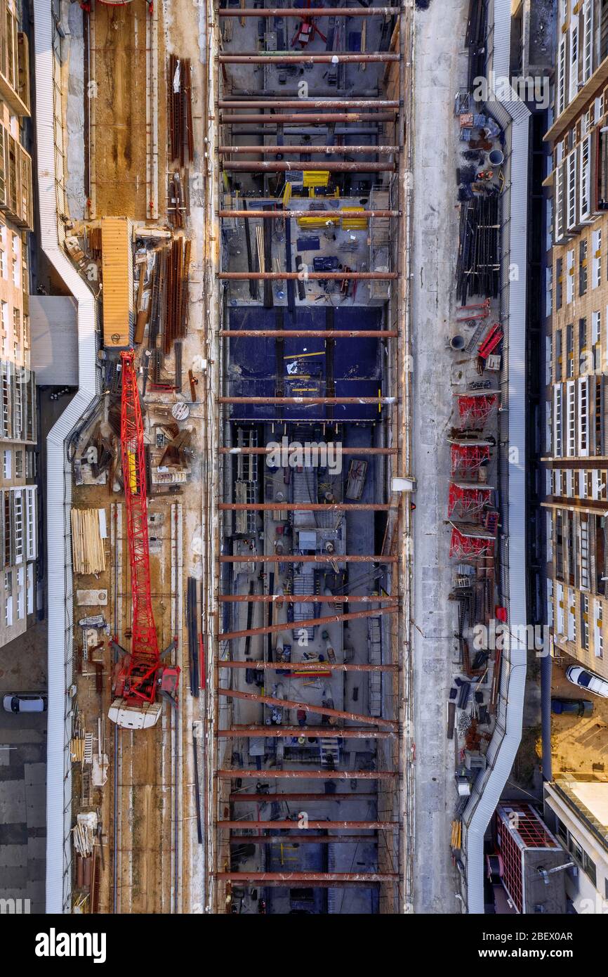 Construction of metro underground station aerial. Construction of ...