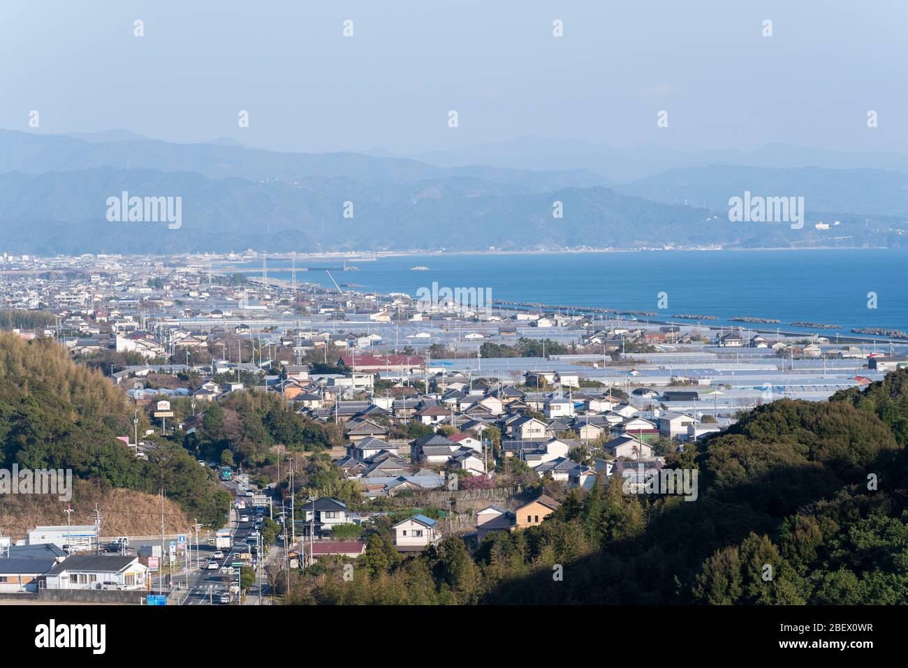 Greenhouses of Kochi plain toward Konan City direction, view from ...