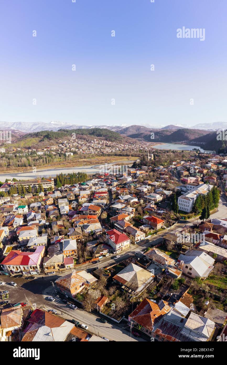 Kutaisi Georgia aerial view vertical panorama. View on Kutaisi from ...