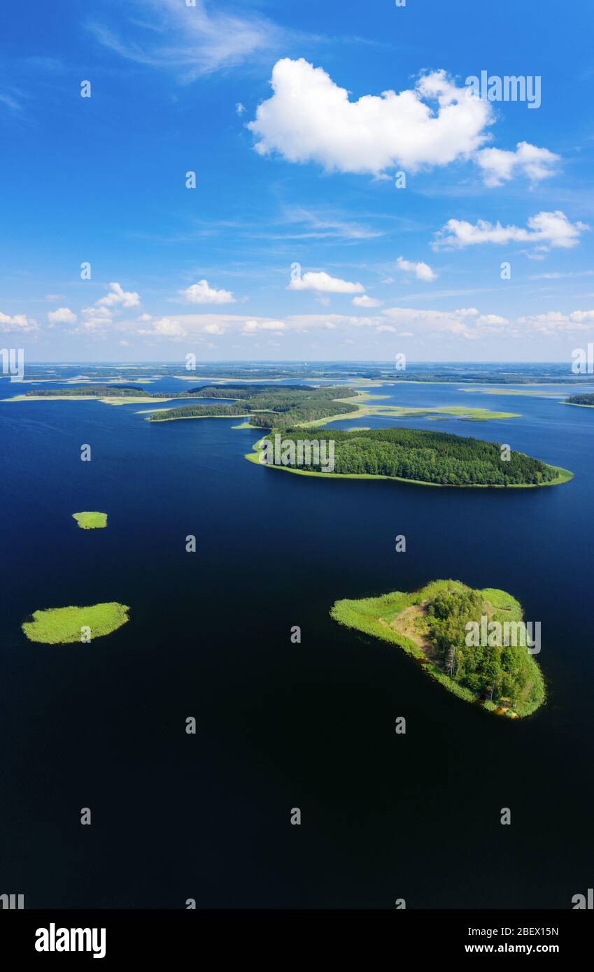 Lake aerial landscape in Braslaw, Belarus. Lakes national park from a ...