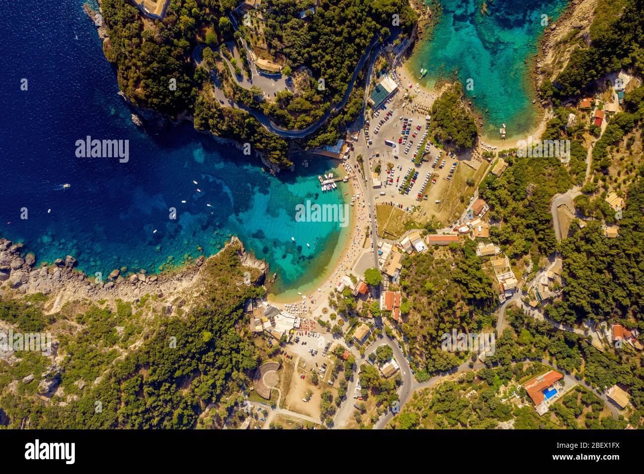 Aerial landscape of Greece coast. Beautiful greek beaches of Corfu ...