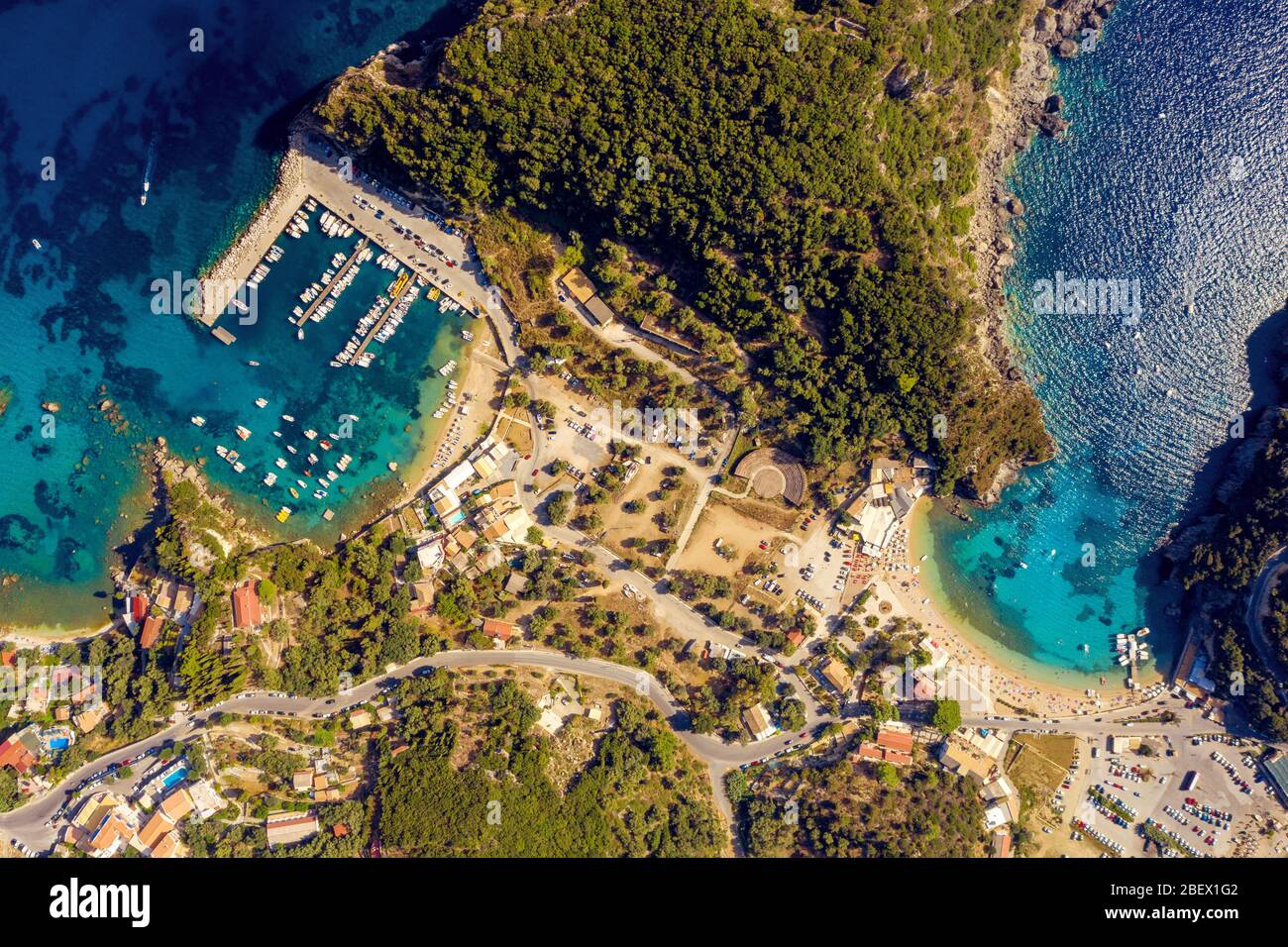Aerial view on beautiful lagoons in Greece. Beaches of Corfu ...