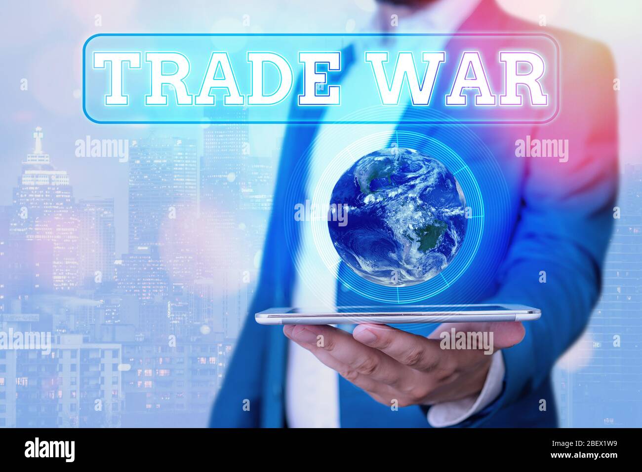 Text sign showing Trade War. Business photo showcasing a situation in ...