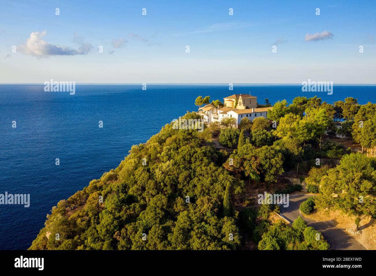Beautiful greek monastery in Paleokastritsa landscape. Nature on Corfu ...