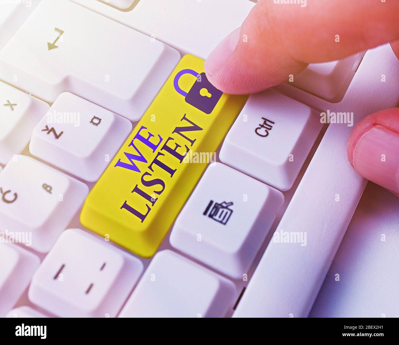 Conceptual hand writing showing We Listen. Concept meaning Group of ...