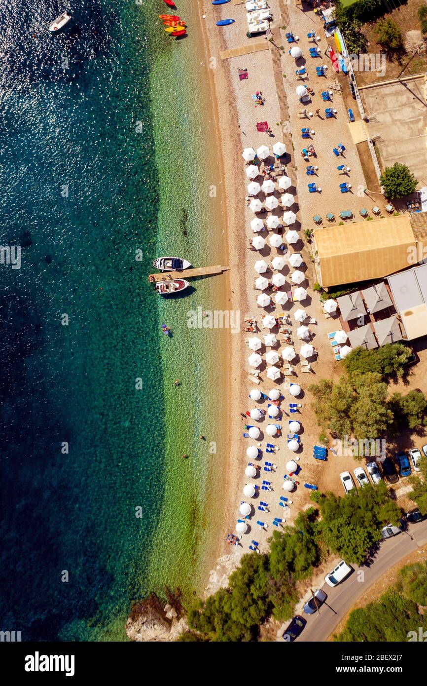 Aerial of paradise beach in mediterranean sea in Greece. Vacation on ...