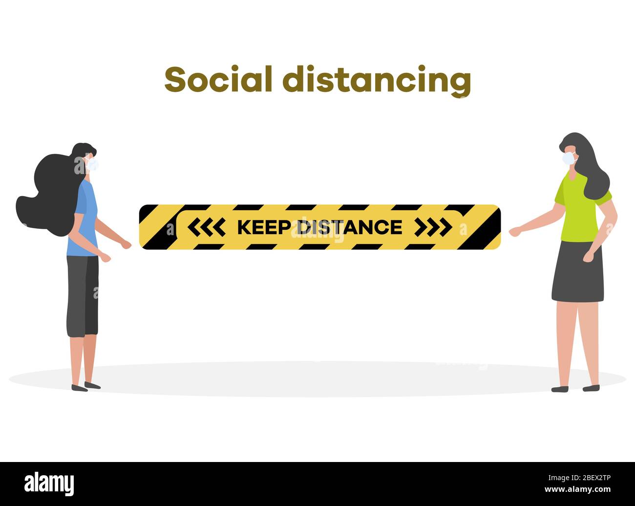Vector illustration Keep distance. Social distancing. Chinese ...