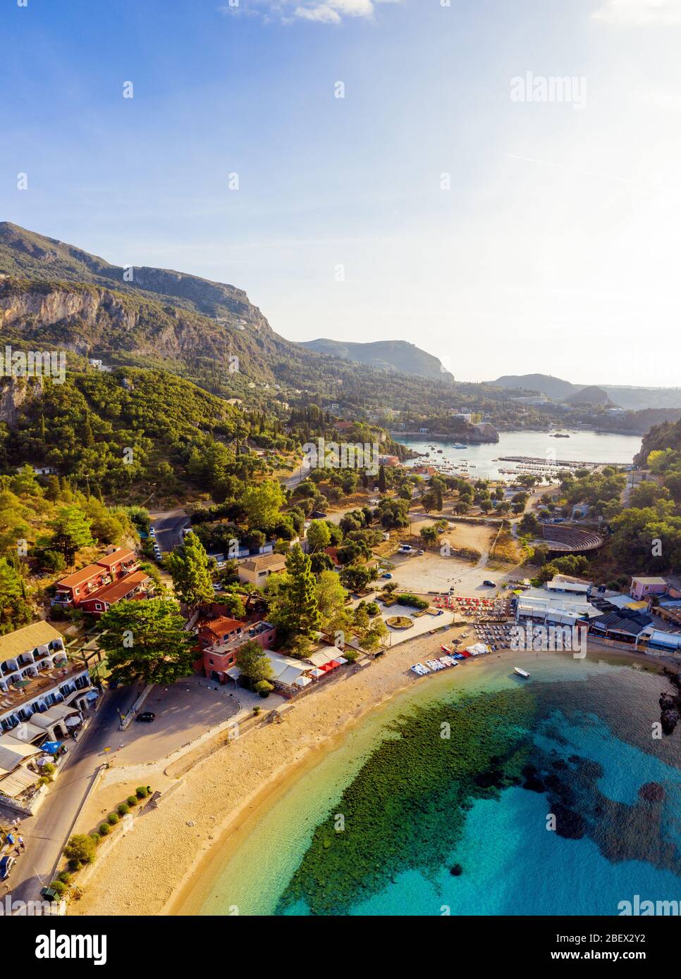 Aerial greece landscape. Sunny weather in Corfu. Paleokastritsa from ...