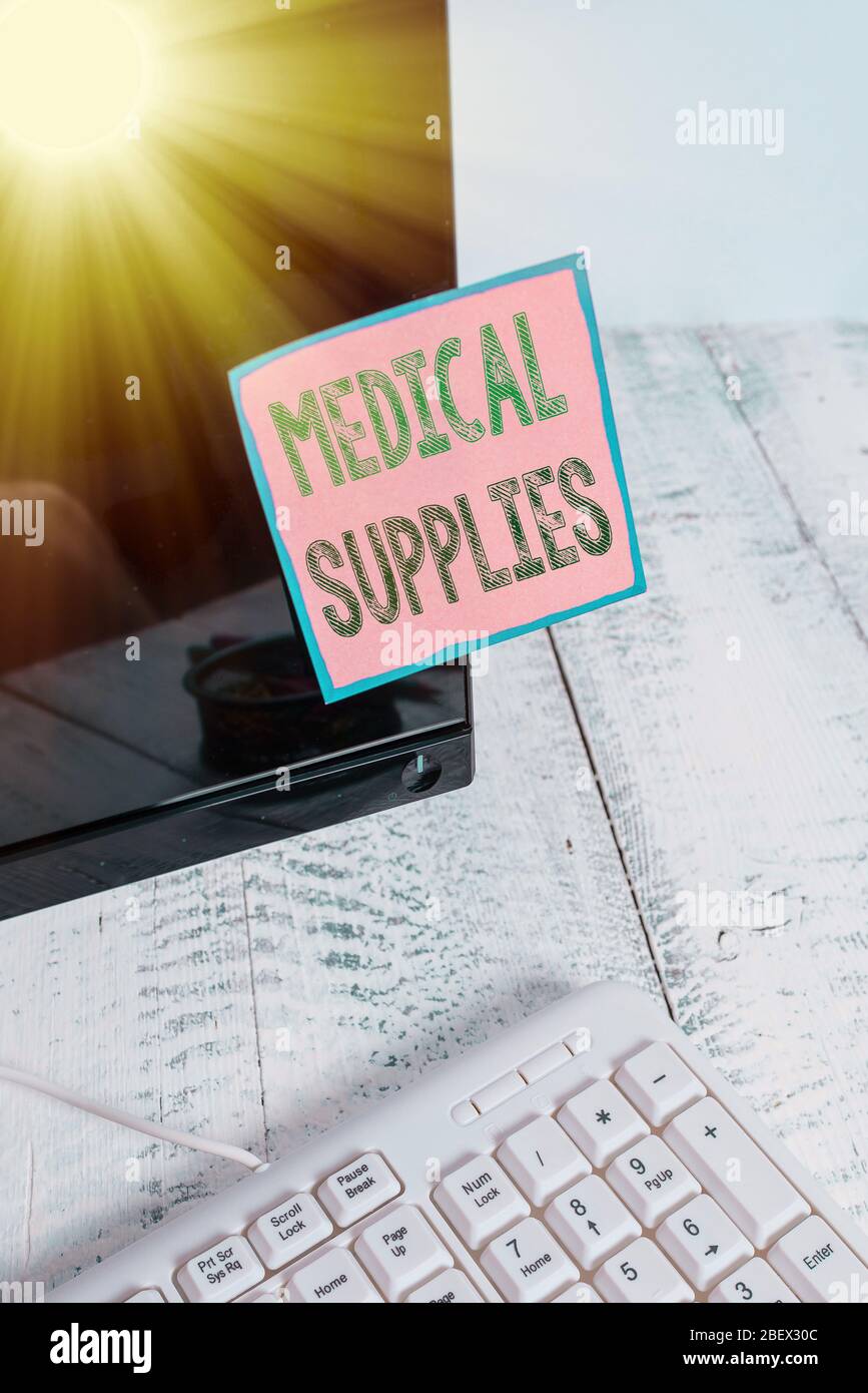 Writing note showing Medical Supplies. Business concept for Items ...