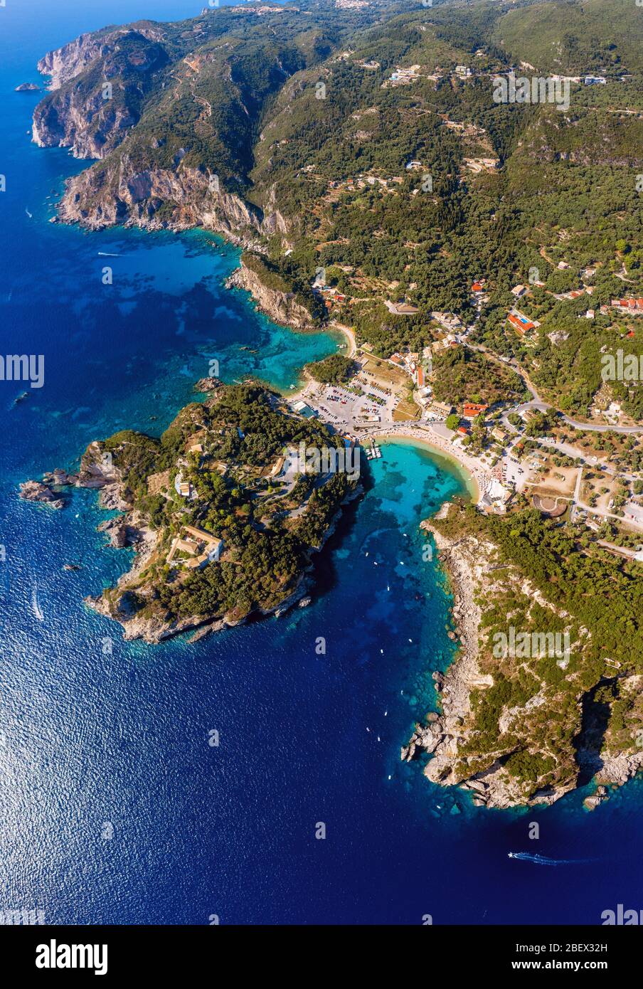 Aerial of mediterranean island Corfu in Greece. Greek nature landscape ...
