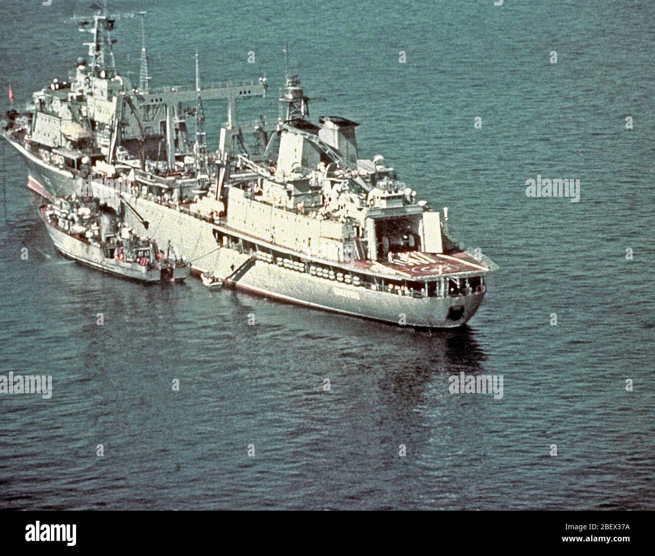 1982 - Aerial port quarter view of a Soviet Berezina class fleet ...
