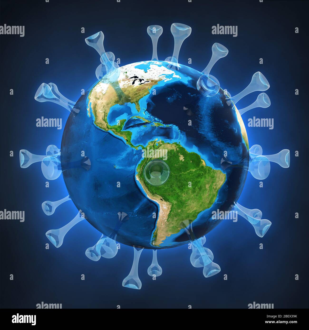 Virus with World Map Illustration Stock Photo - Alamy