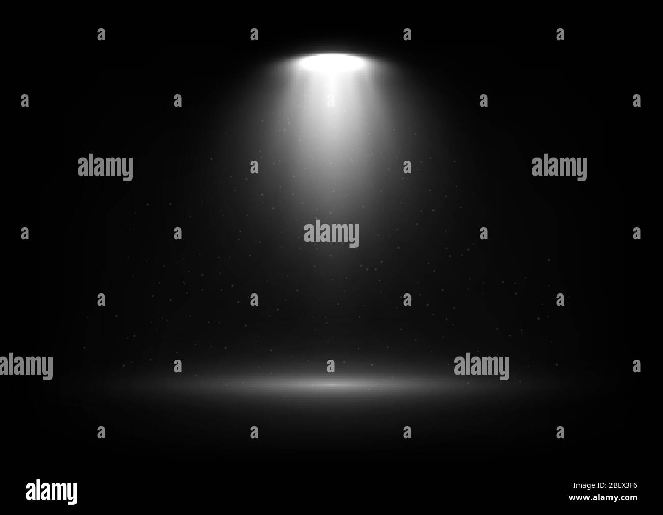 Vector spotlight on scene with light beams and particles in the air ...