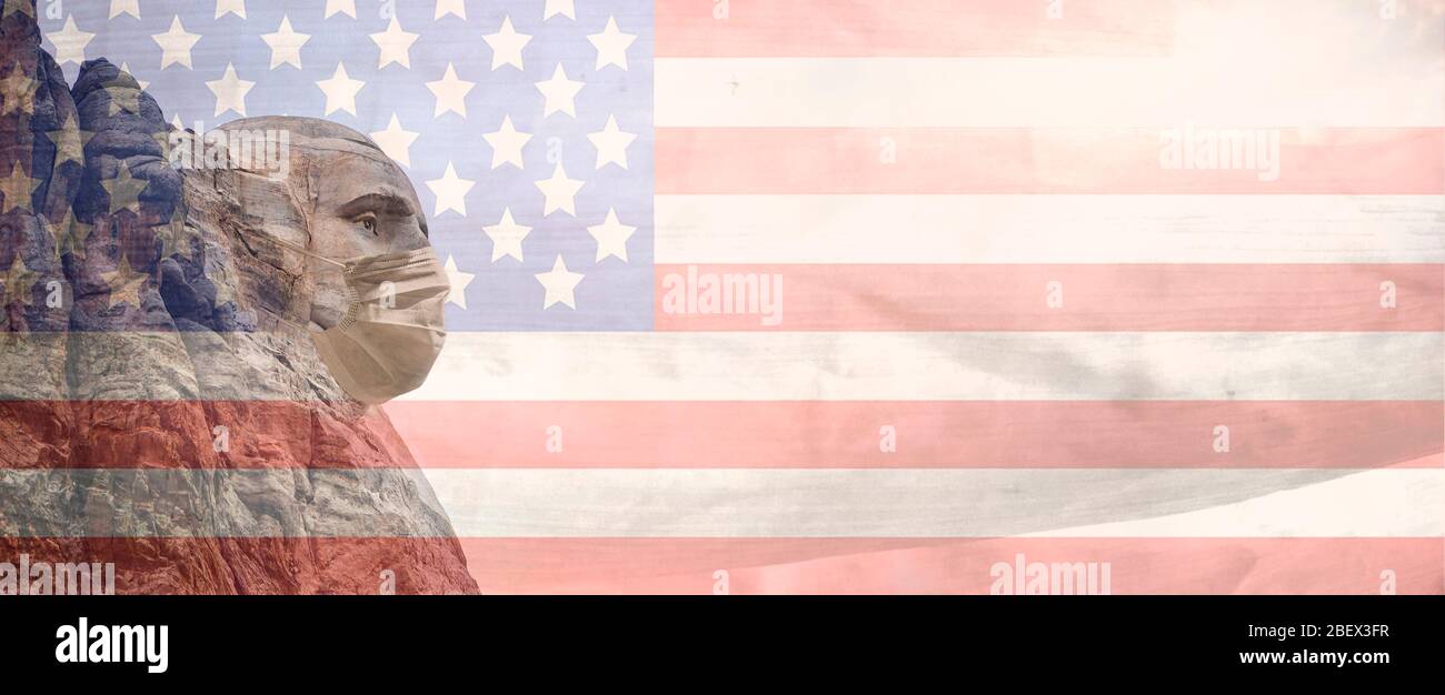 coronavirus covid 19 america concept, George Washington sculpture with ...