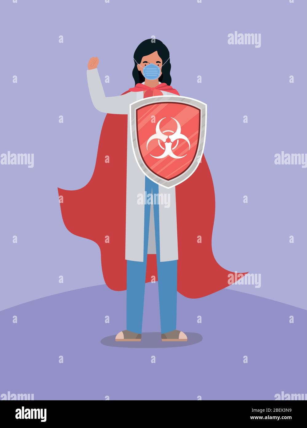 woman doctor hero with cape and shield against 2019 vector design Stock ...