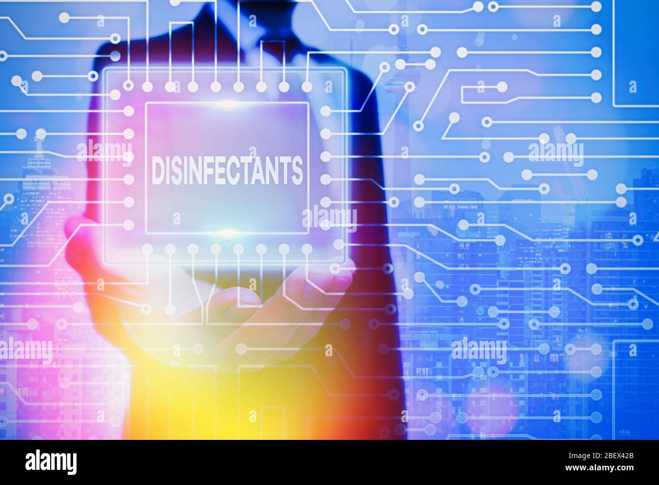 Conceptual hand writing showing Disinfectants. Concept meaning chemical ...
