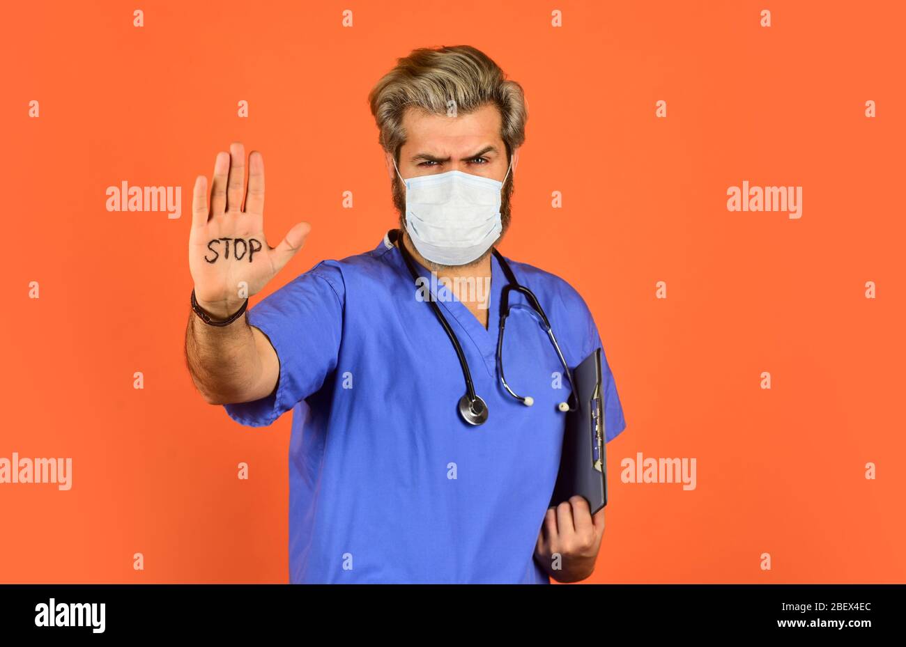 please stop it. doctor wear respirator mask. prevent infection disease ...