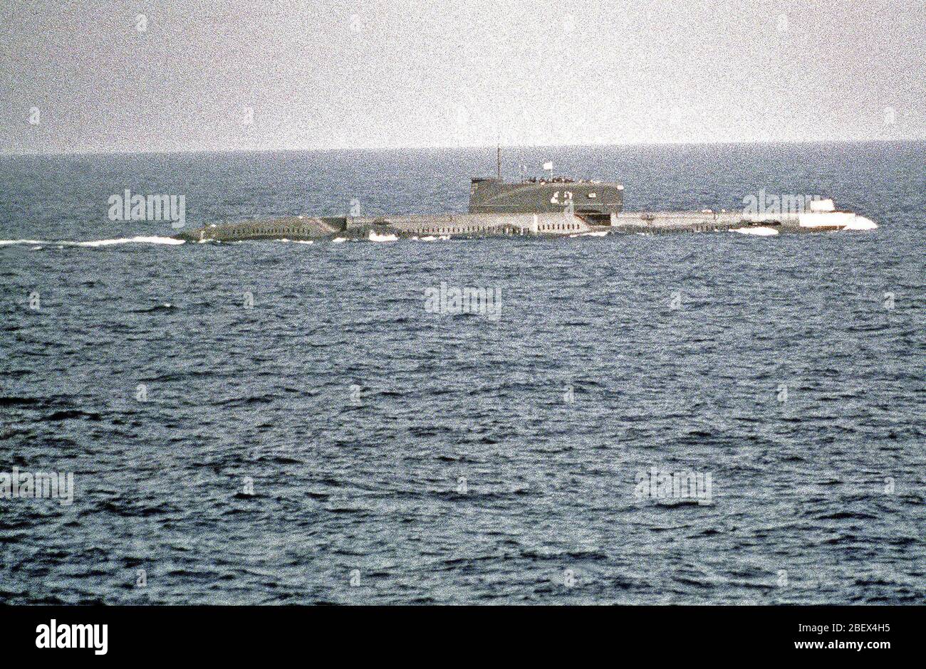 1982 - A starboard beam view of a Soviet Juliett class cruise missile ...