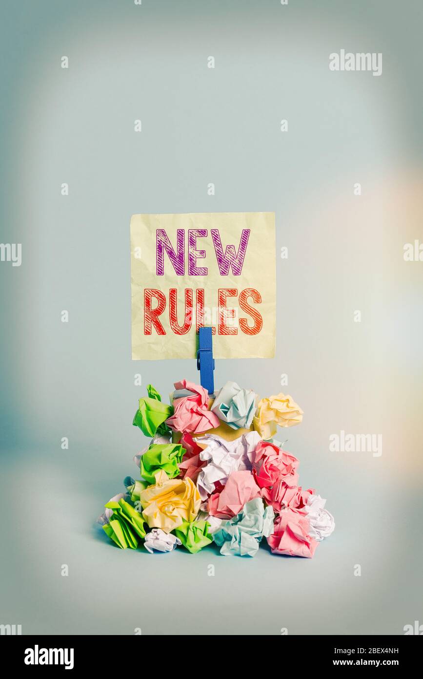 Text sign showing New Rules. Business photo text recently one of a set ...