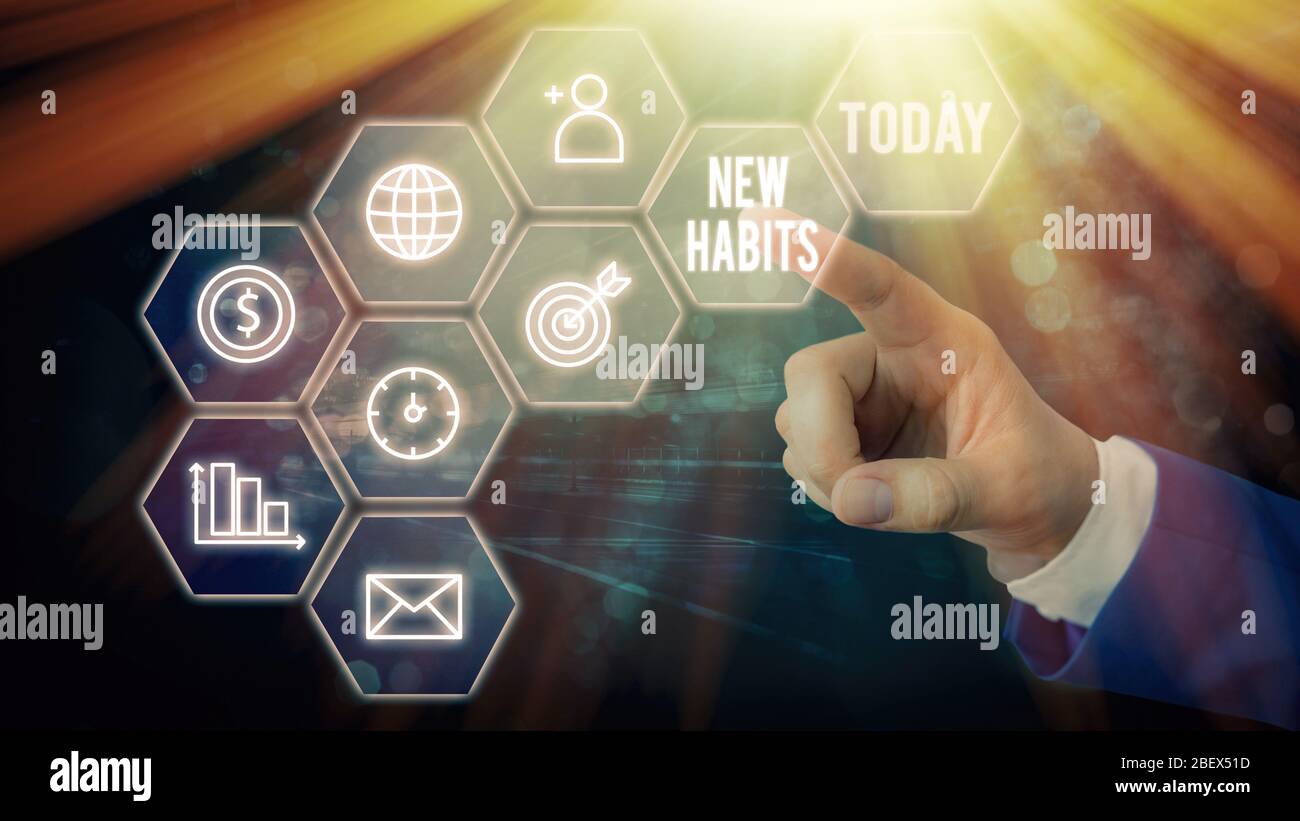 Writing note showing New Habits. Business concept for change the ...