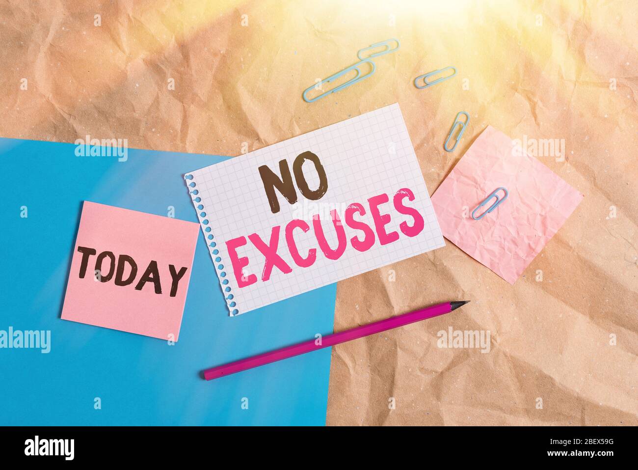 Conceptual hand writing showing No Excuses. Concept meaning should not ...