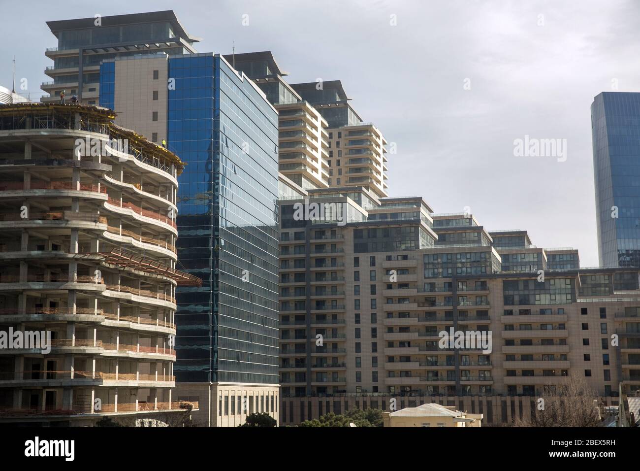 City downtown scene with many overlapping buildings and skyscrapers of ...