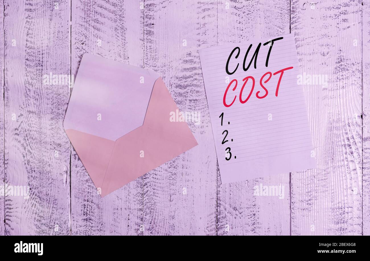 Handwriting text Cut Cost. Conceptual photo Measures implemented to ...