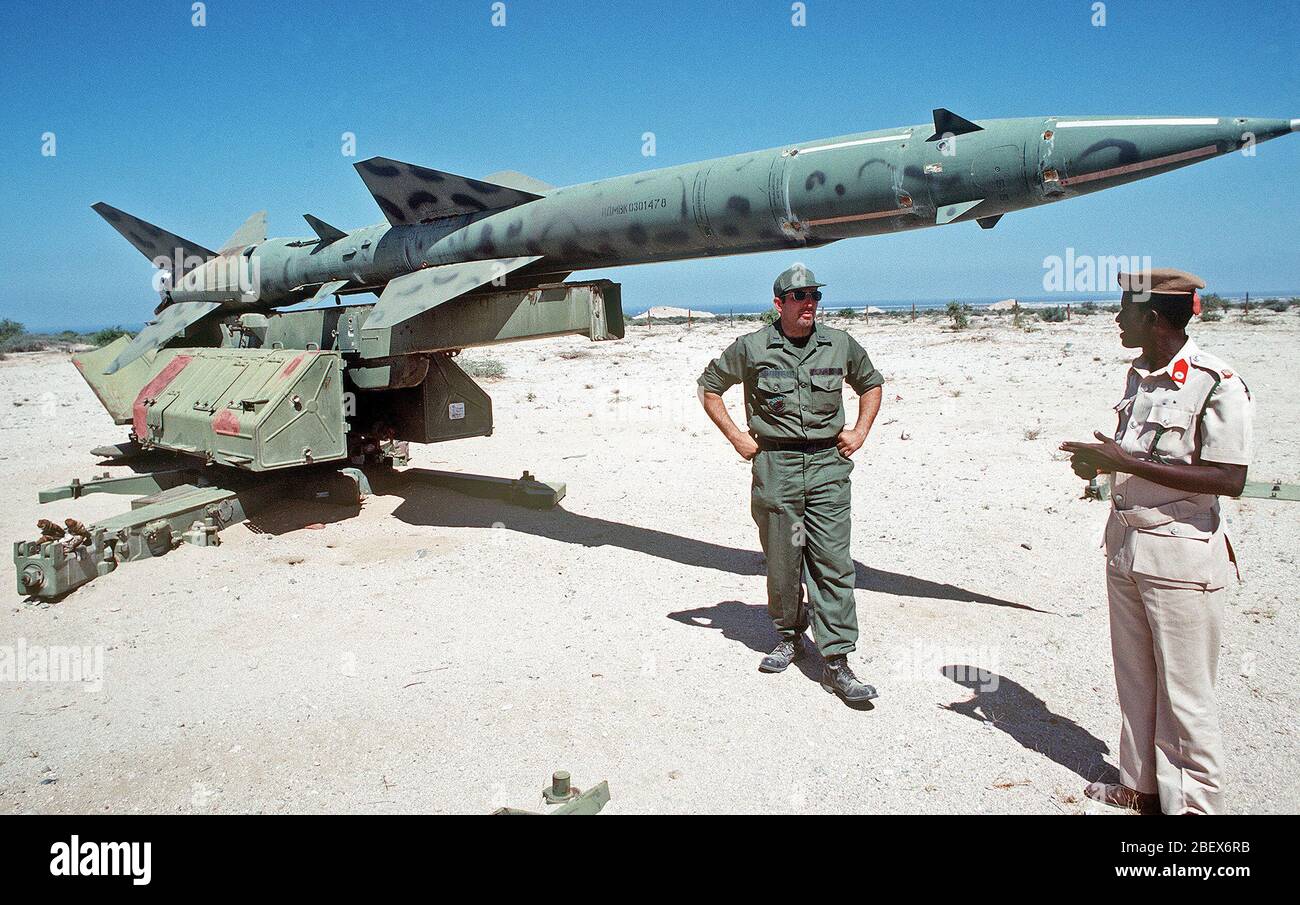 1981 - A U.S. and a Somalian soldier discuss the SAM-2 medium-range ...