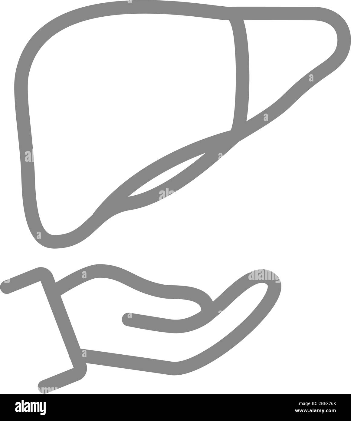 Liver on hand line icon. Human organ treatment, disease prevention ...