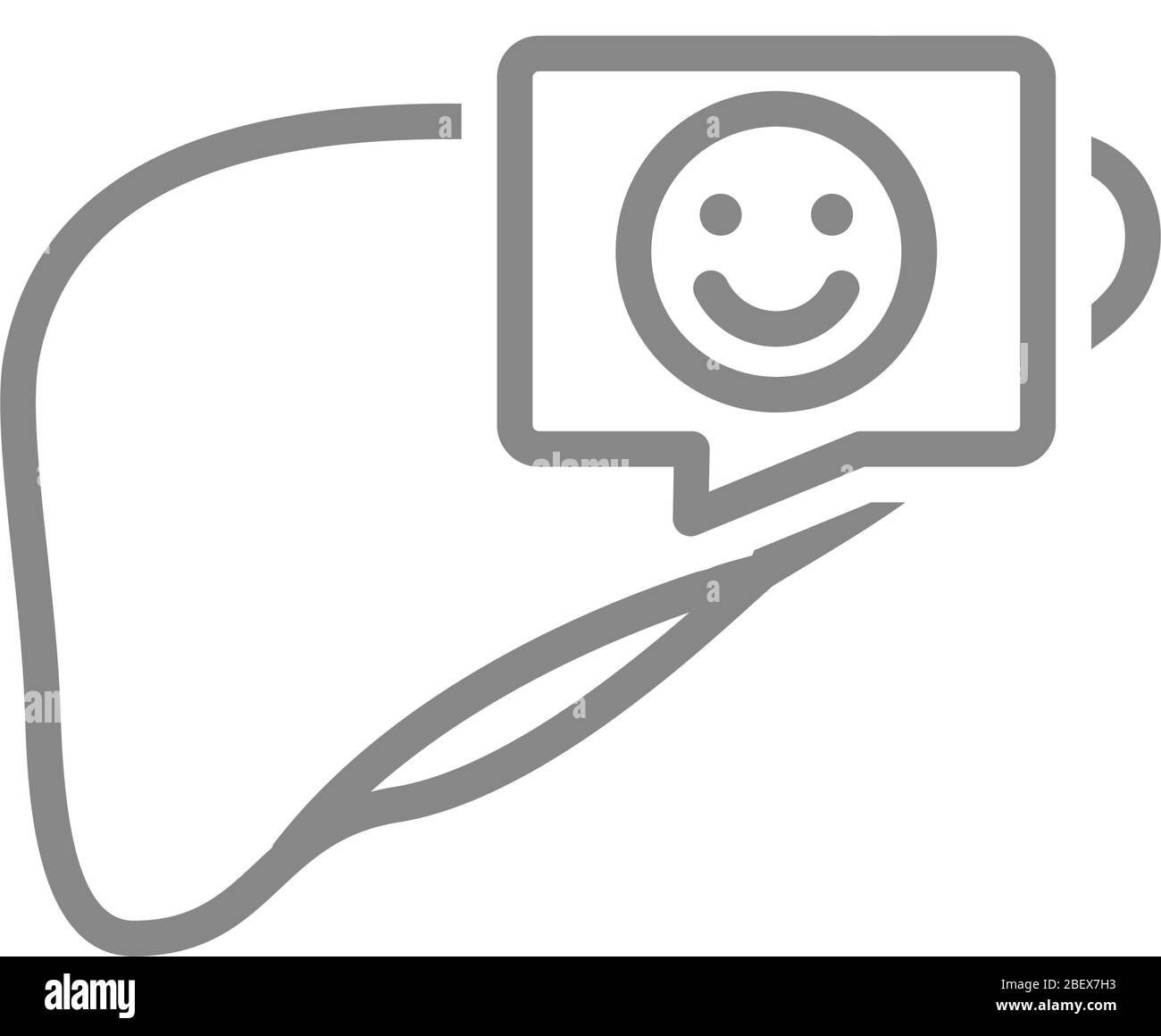 Liver with happy face in speech bubble line icon. Healthy digestive ...