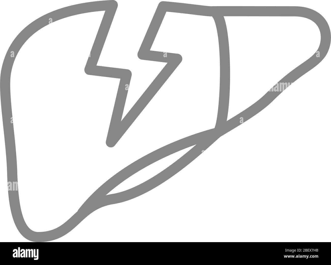 Liver with acute pain line icon. Digestive organ disease, pain symptoms ...