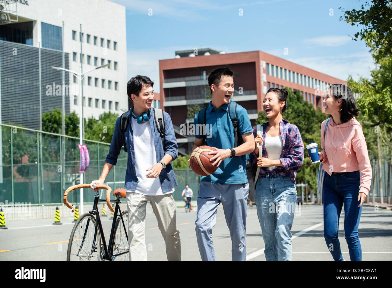 Happy excitement of college students walking in the campus Stock Photo ...