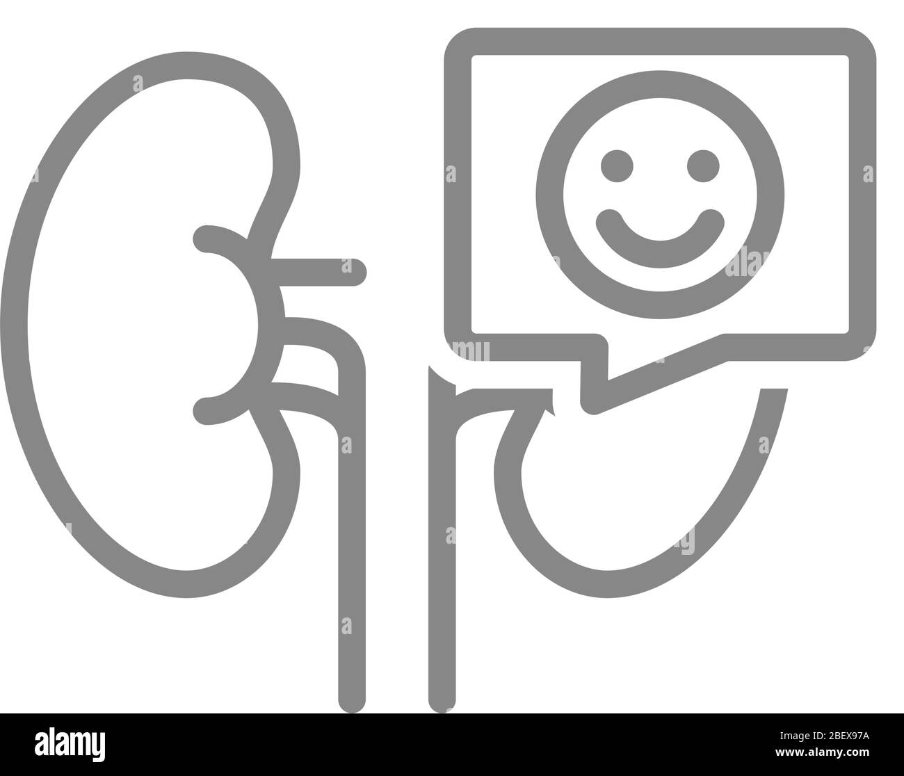 Kidneys with happy face in speech bubble line icon. Healthy organ for ...