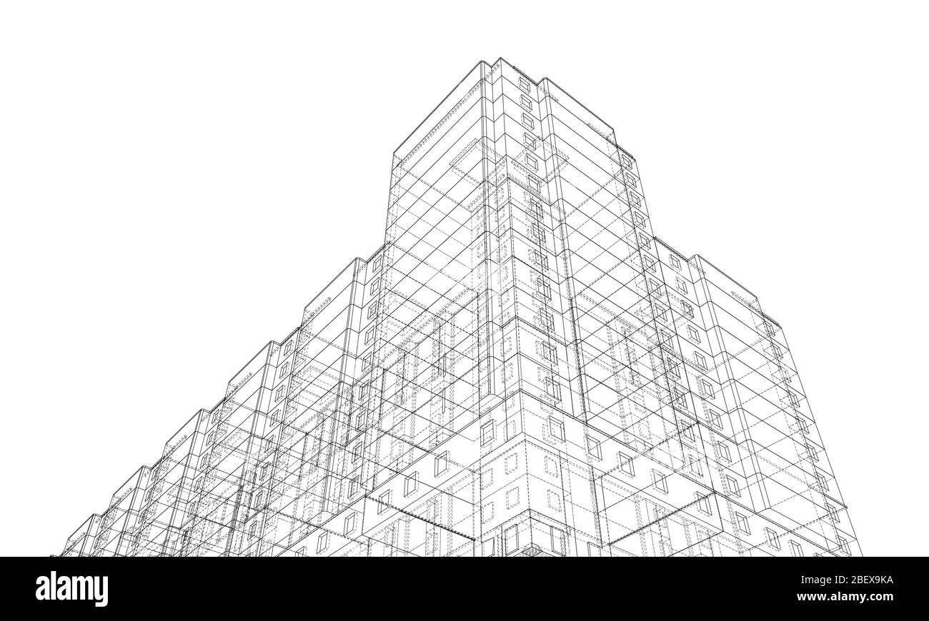 Vector wire-frame model of a multi-storey building Stock Vector Image ...
