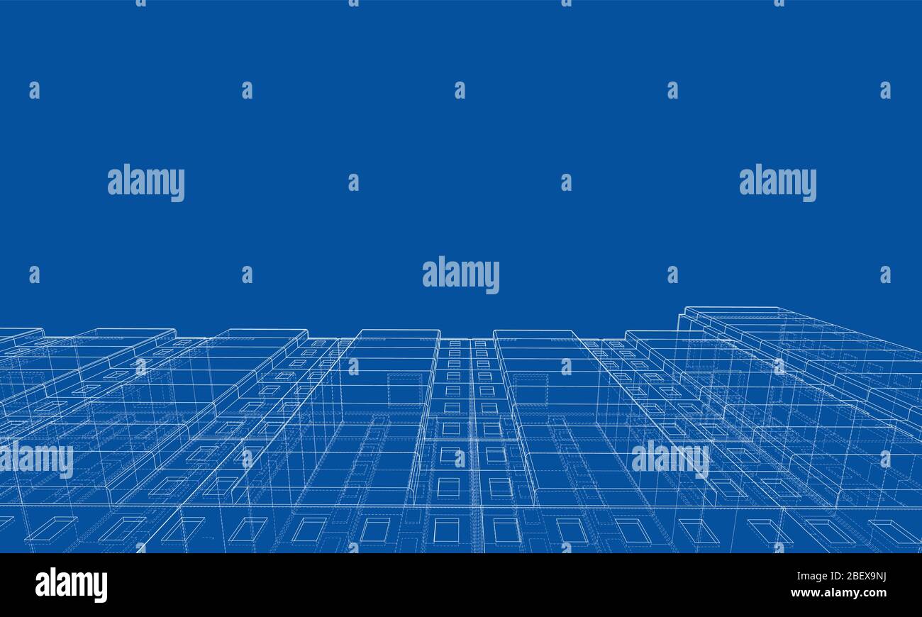 Vector wire-frame model of a multi-storey building Stock Vector Image ...