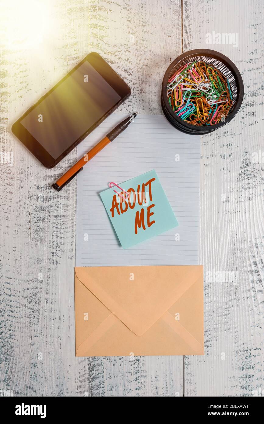 Word writing text About Me. Business photo showcasing telling someone ...