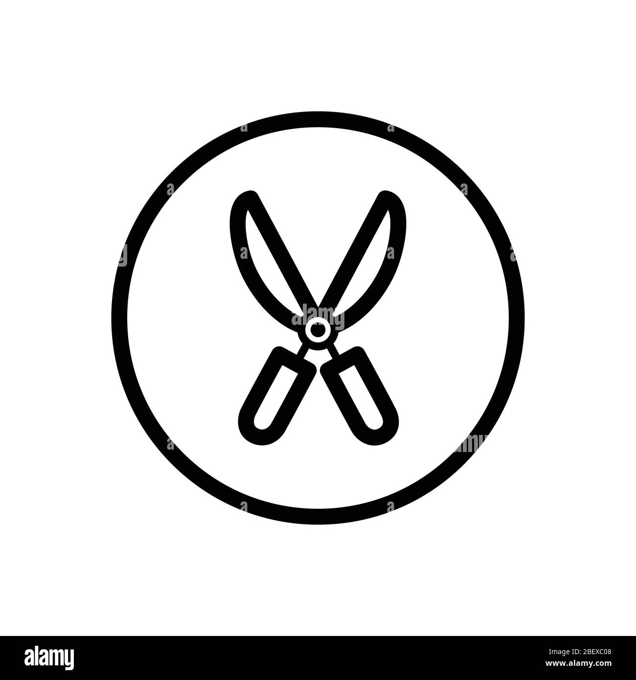 Gardening shears. Outline icon in a circle. Isolated tool vector ...