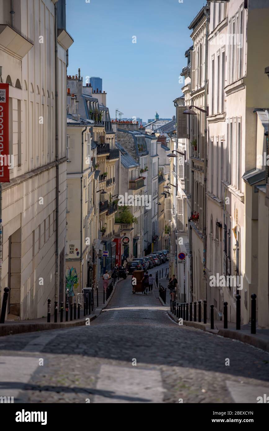 Paris, France. Typical French street in the Montmartre district with ...