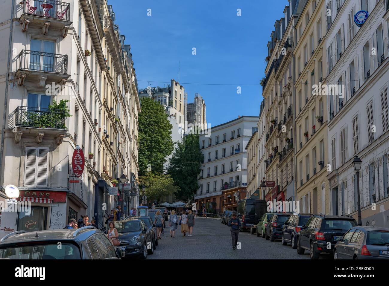 Paris, France. Typical French street in the Montmartre district with ...
