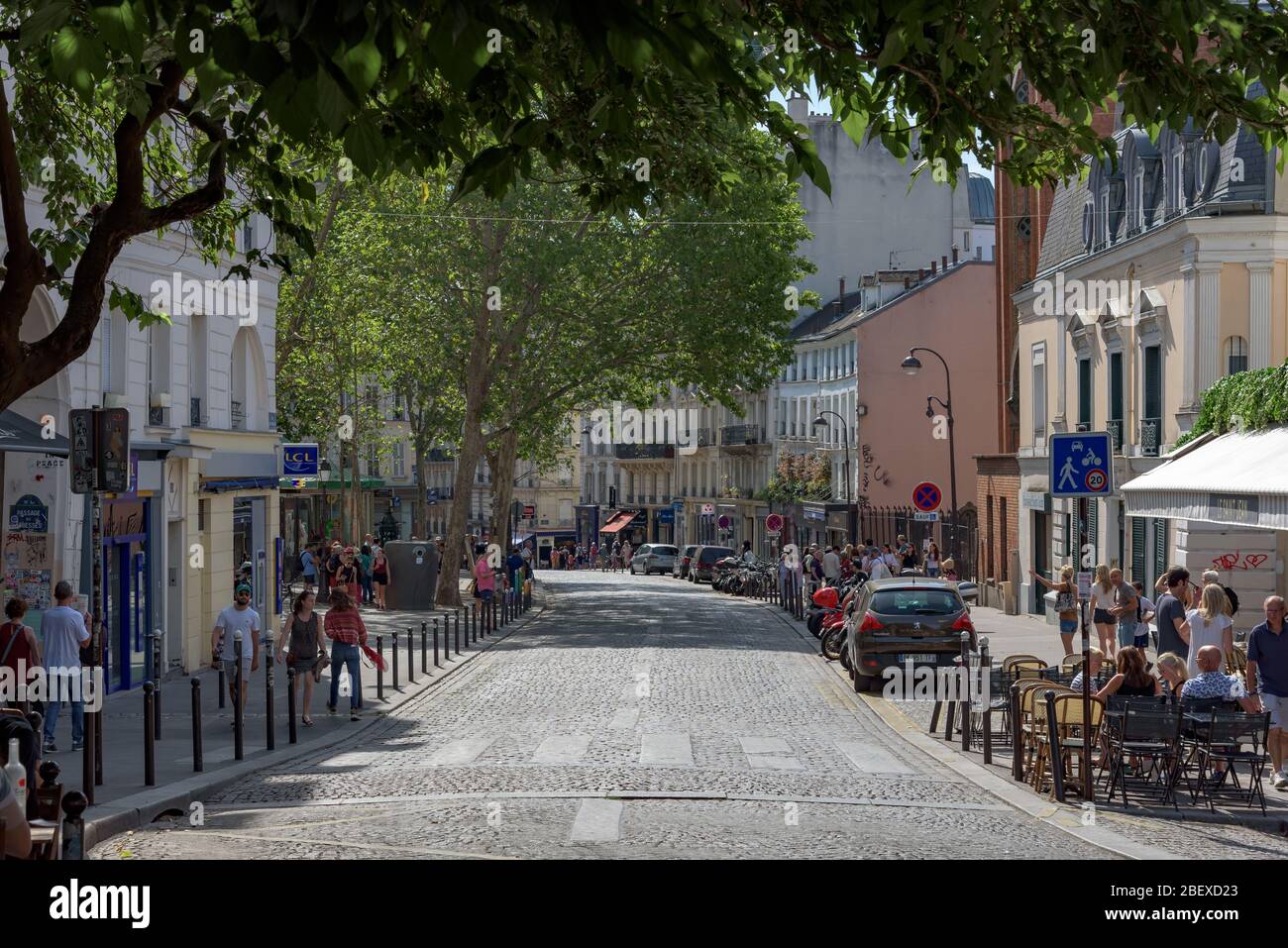 Paris, France. Typical French street in the Montmartre district with ...