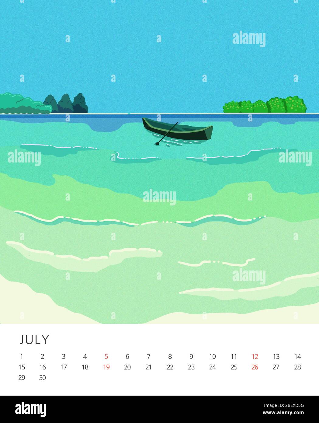 Monthly calendar template with beautiful seasonal scenery illustration ...
