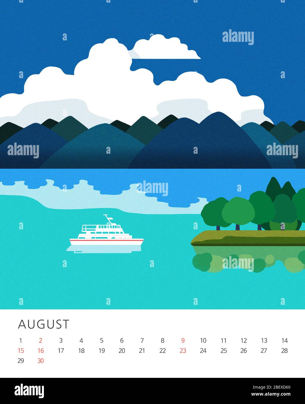 Monthly calendar template with beautiful seasonal scenery illustration ...
