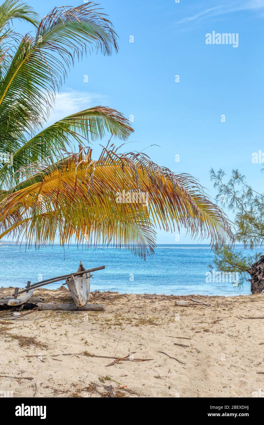 sand beach in Antsiranana with palms, Diego Suarez bay landscape ...