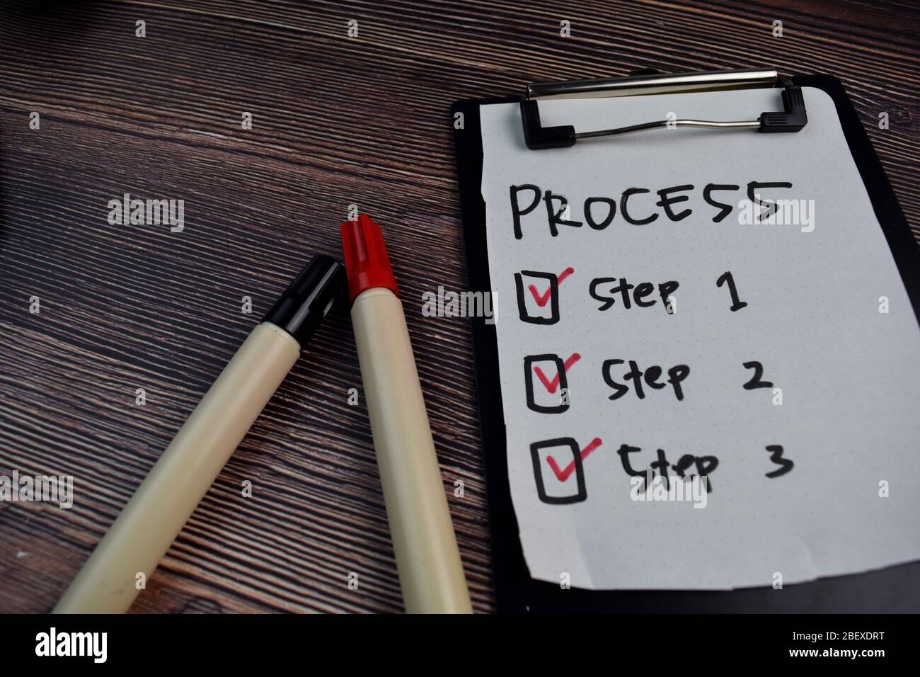 Process write on sticky notes and step task checklist isolated on the ...