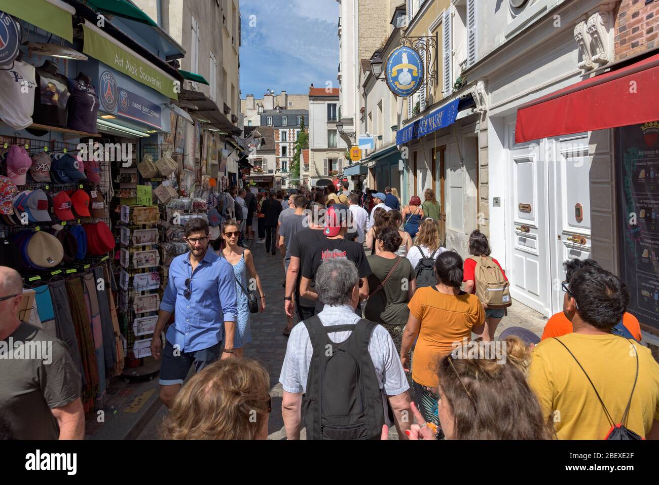 Paris, France. Typical French street in the Montmartre district with ...